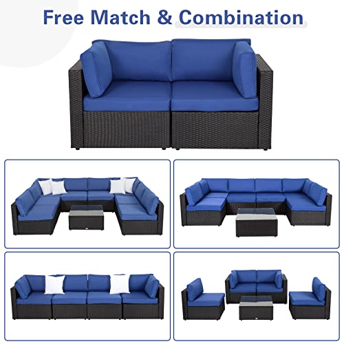 Kinsunny Wicker Loveseats Patio Sectional Corner Sofa Rattan Outdoor Thick Sofa Set