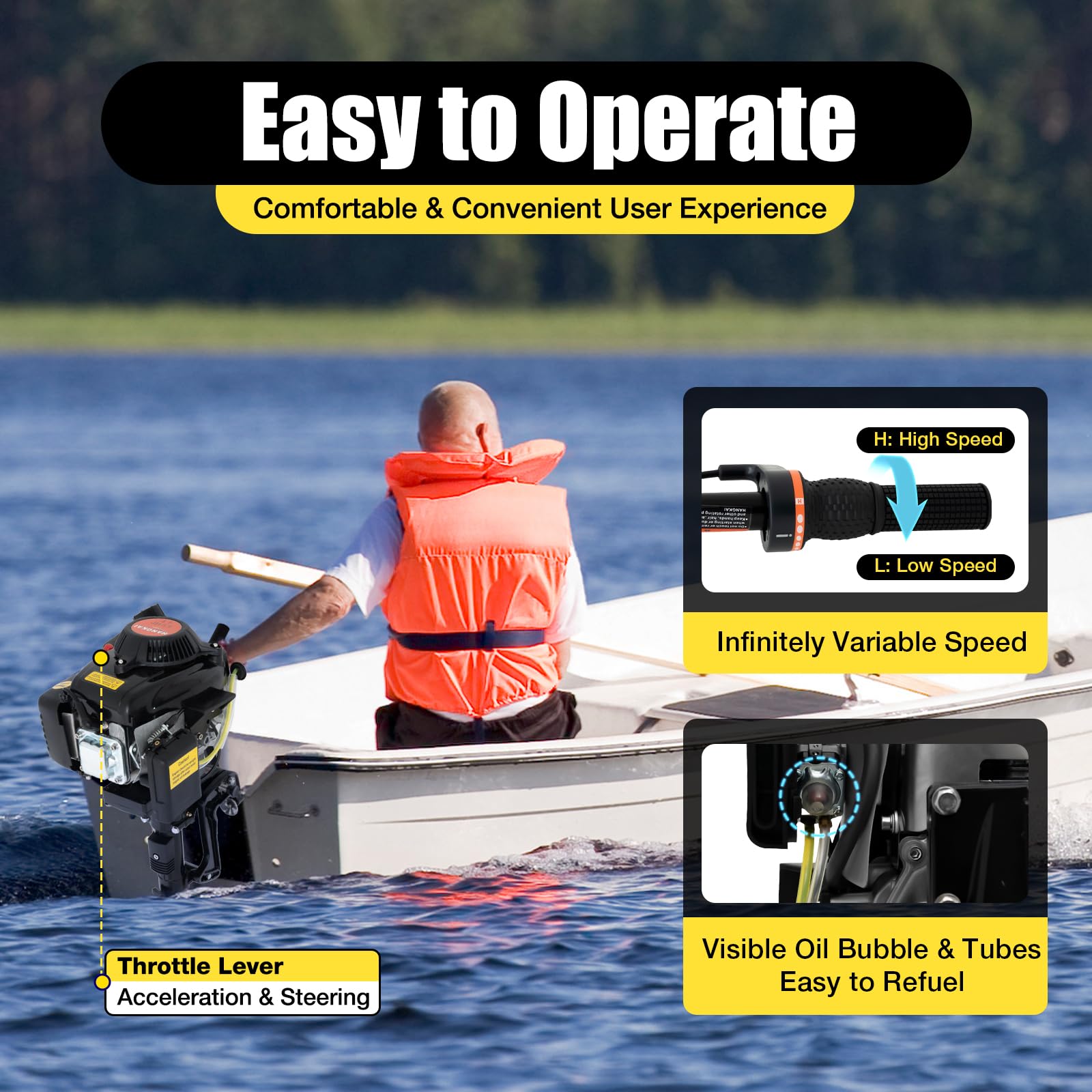 WenDissy 4 Stroke Outboard Motor Boat Engine, Marine Boat Motor with Air Cooling System and Manual Pull Start for Inflatable Fishing Boats Yachts Water Sport Tools