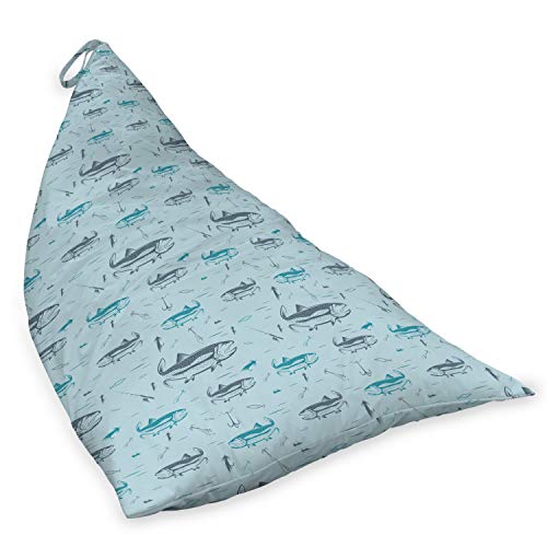 Lunarable Trout Lounger Chair Bag, Hand-Drawn Style Pattern on The Subject of Fishing with Baits, High Capacity Storage with Handle Container, Lounger Size, Pale Blue Turquoise