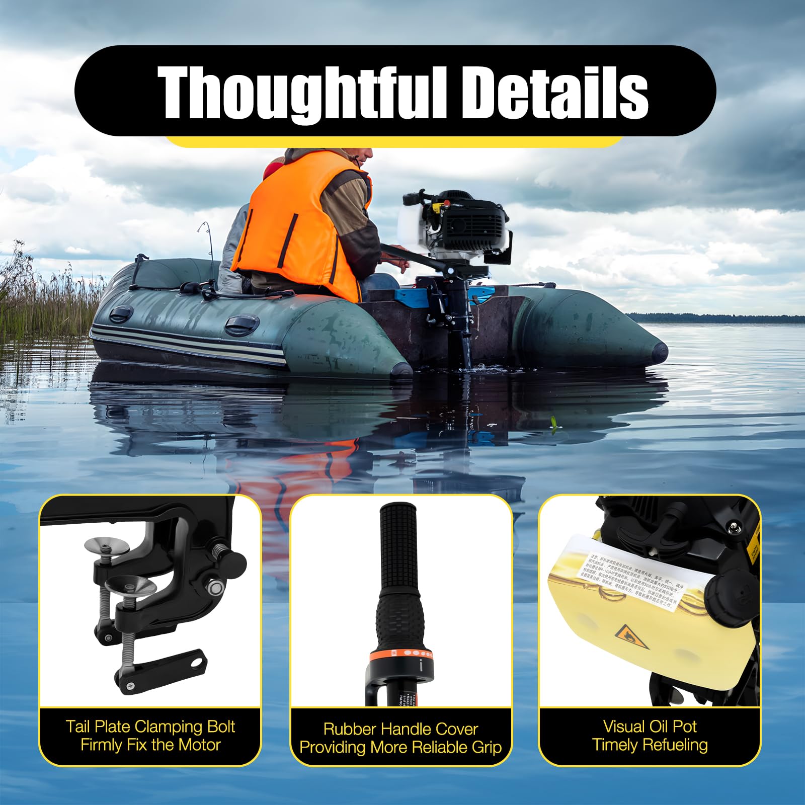 WenDissy 4 Stroke Outboard Motor Boat Engine, Marine Boat Motor with Air Cooling System and Manual Pull Start for Inflatable Fishing Boats Yachts Water Sport Tools