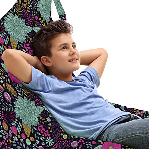 Lunarable Floral Lounger Chair Bag, Garden Art Pattern with Hand Drawn Style Flowers and Butterflies Coming of Spring, High Capacity Storage with Handle Container, Lounger Size, Multicolor