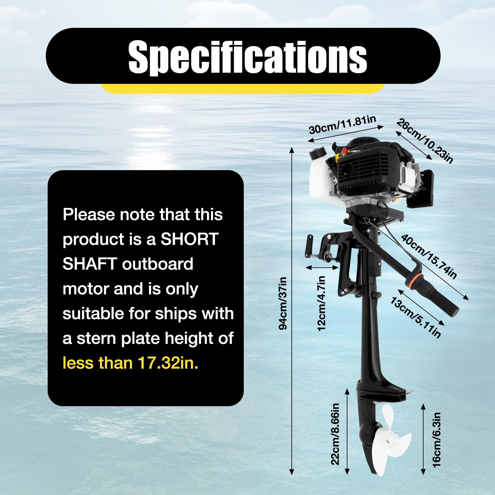 WenDissy 4 Stroke Outboard Motor Boat Engine, Marine Boat Motor with Air Cooling System and Manual Pull Start for Inflatable Fishing Boats Yachts Water Sport Tools