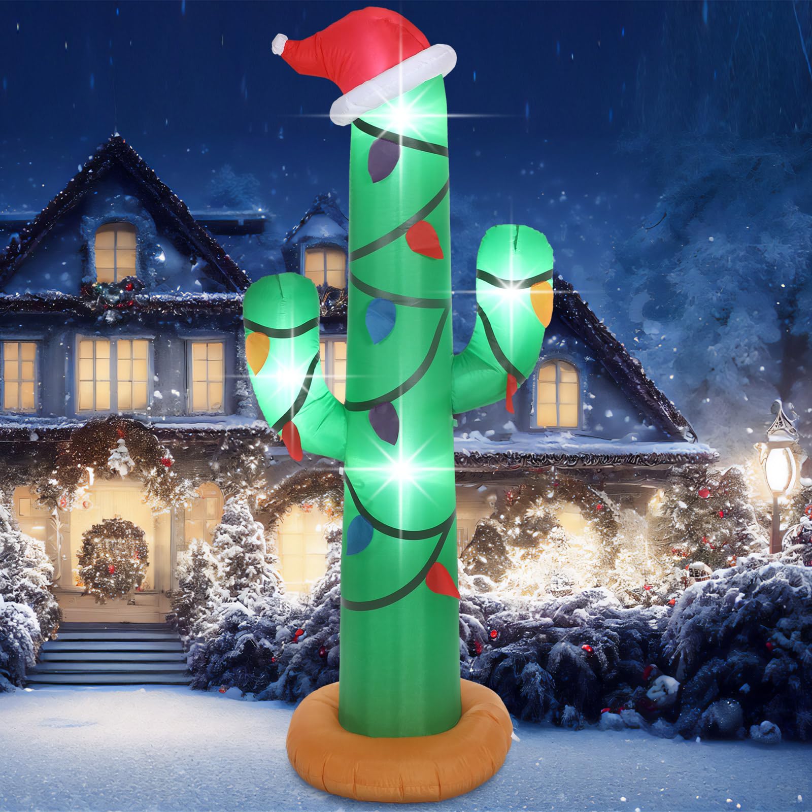 Liliful 7 Ft Christmas Inflatables Outdoor Decorations Blow Up Christmas Cactus with LED Lights Xmas Inflatable Cactus Yard Decorations Built in for Xmas Party Indoor Outdoor Yard Garden Decor