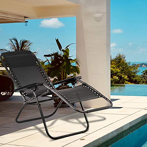 HCY Zero Gravity Chairs Outdoor Adjustable Recliner Chair Folding Lounge Patio Chairs Heavy Duty Zero Gravity Chair with Pillows Set of 2 for Beach, Yard, Lawn, Camp(Black)