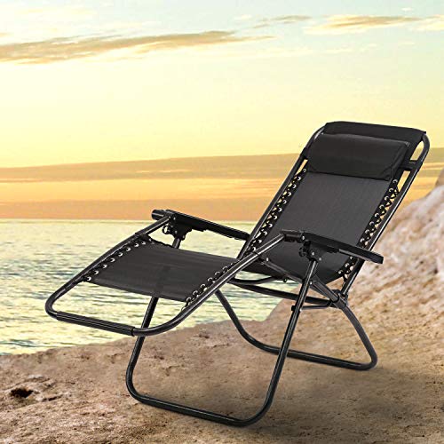 HCY Zero Gravity Chairs Outdoor Adjustable Recliner Chair Folding Lounge Patio Chairs Heavy Duty Zero Gravity Chair with Pillows Set of 2 for Beach, Yard, Lawn, Camp(Black)
