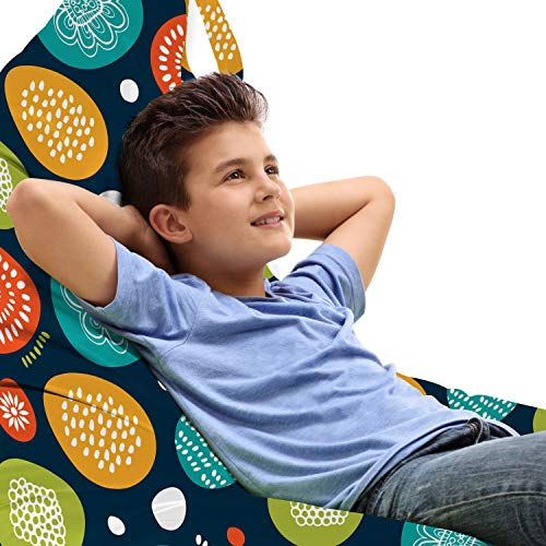 Lunarable Floral Lounger Chair Bag, Circular Pattern Flowers Dots Art Illustration, High Capacity Storage with Handle Container, Lounger Size, Multicolor