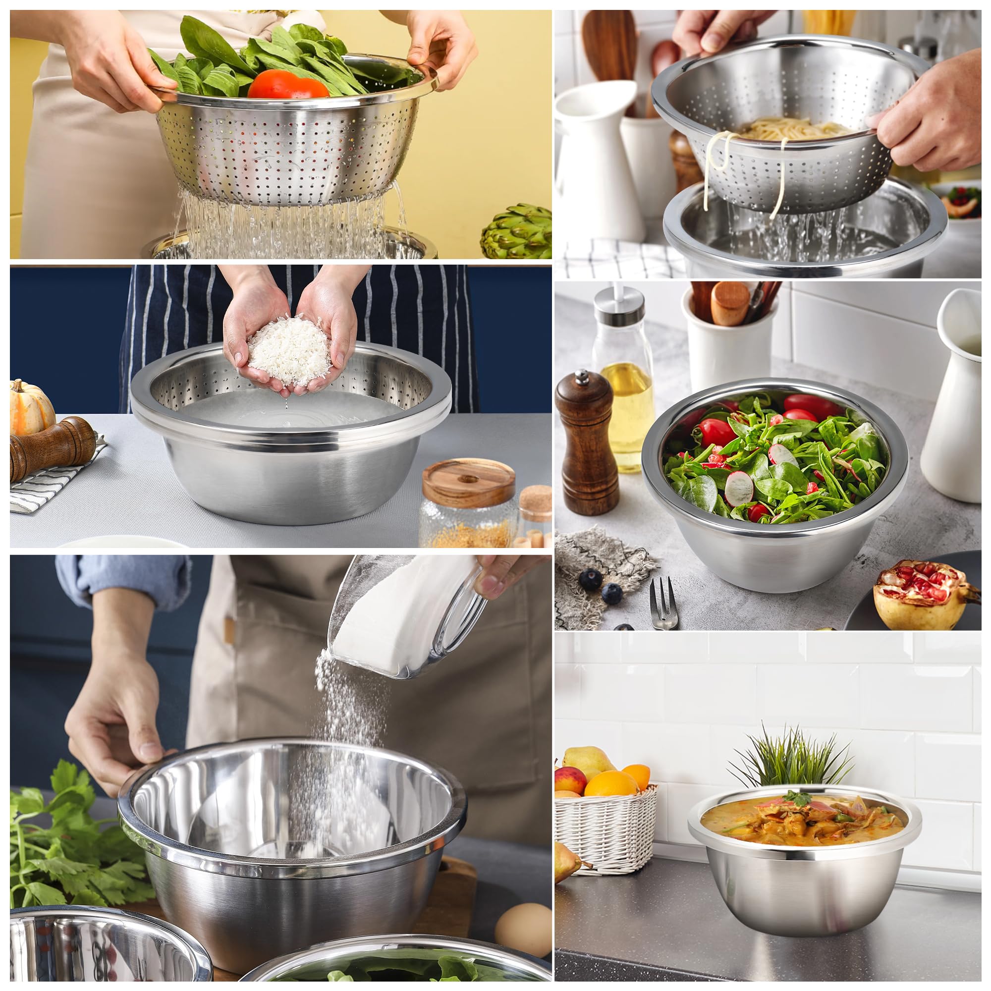 Gulex Colander 304 Stainless Steel 3-quart with Mixing Bowls, Strainer for Kitchen Food For washing vegetables, fruit, rice, Dishwasher Safe. (2PC)