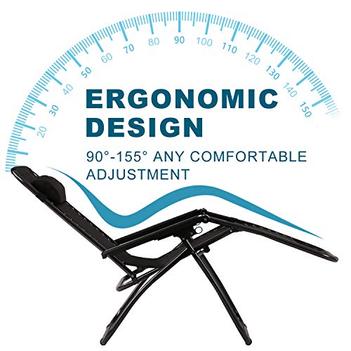 HCY Zero Gravity Chairs Outdoor Adjustable Recliner Chair Folding Lounge Patio Chairs Heavy Duty Zero Gravity Chair with Pillows Set of 2 for Beach, Yard, Lawn, Camp(Black)