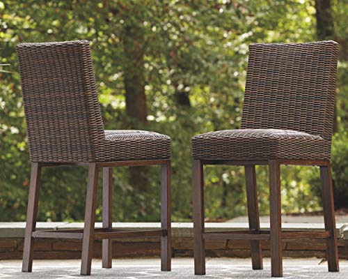 Signature Design by Ashley Paradise Trail Outdoor 27.5" Wicker Patio Barstool, 2 Count, Brown