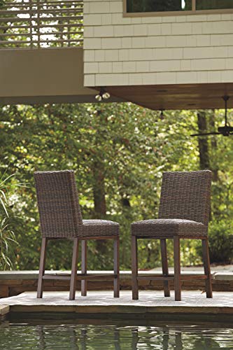 Signature Design by Ashley Paradise Trail Outdoor 27.5" Wicker Patio Barstool, 2 Count, Brown