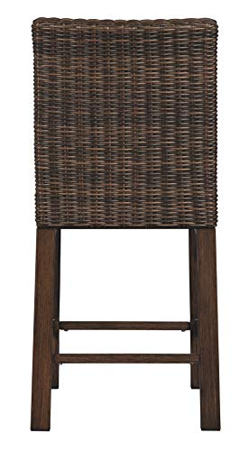 Signature Design by Ashley Paradise Trail Outdoor 27.5" Wicker Patio Barstool, 2 Count, Brown