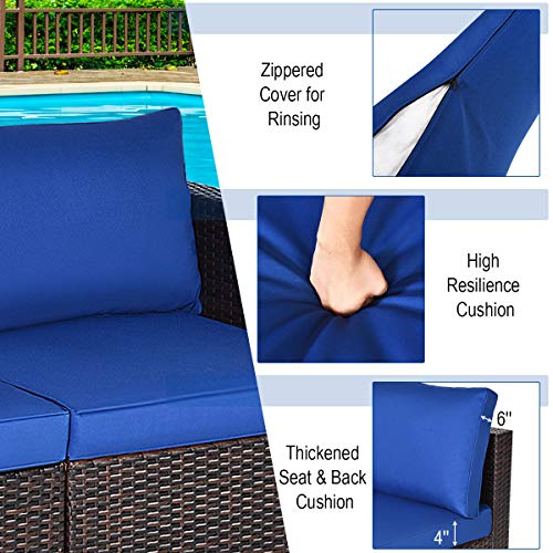 Tangkula Wicker Loveseat 2 Piece, Patio Furniture Couch with Removable Cushions, Rattan Loveseat Sofa for Balcony, Deck, Garden and Poolside