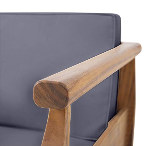 Christopher Knight Home Daisy Outdoor Club Chair with Cushion (Set of 2), Teak Finish, Dark Gray
