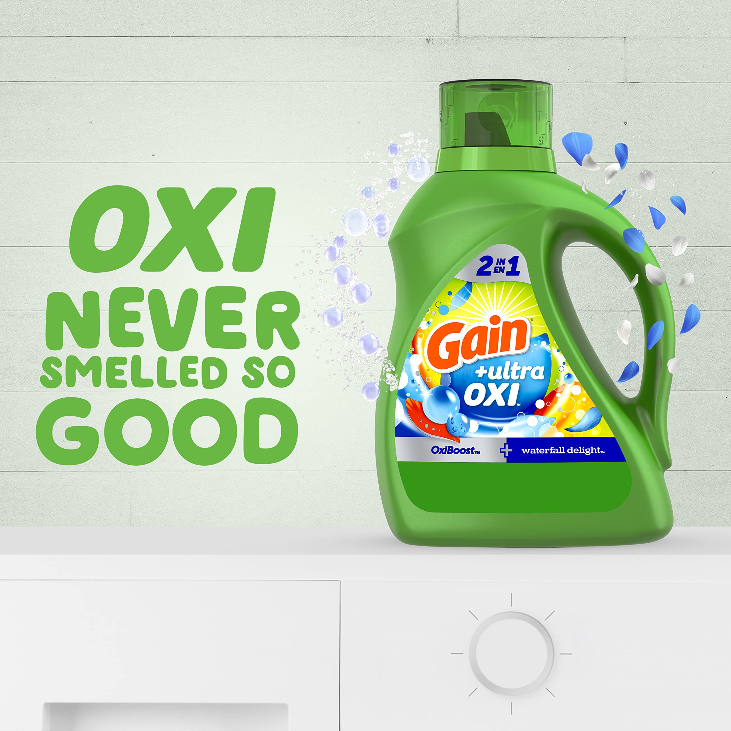 Gain Ultra Oxi Liquid Laundry Detergent, 128 loads, 184 fl oz, Waterfall Delight Scent, 2-in-1, HE Compatible