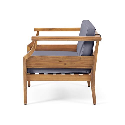 Christopher Knight Home Daisy Outdoor Club Chair with Cushion (Set of 2), Teak Finish, Dark Gray