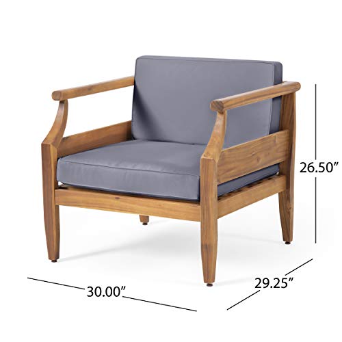 Christopher Knight Home Daisy Outdoor Club Chair with Cushion (Set of 2), Teak Finish, Dark Gray