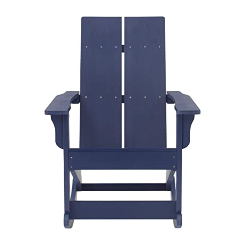 Flash Furniture Finn Modern Poly Resin Wood Adirondack Rocking Chair Dual Slat Back-Stainless Steel Hardware, 2 Pack, Navy