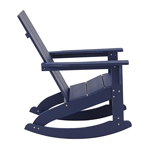 Flash Furniture Finn Modern Poly Resin Wood Adirondack Rocking Chair Dual Slat Back-Stainless Steel Hardware, 2 Pack, Navy