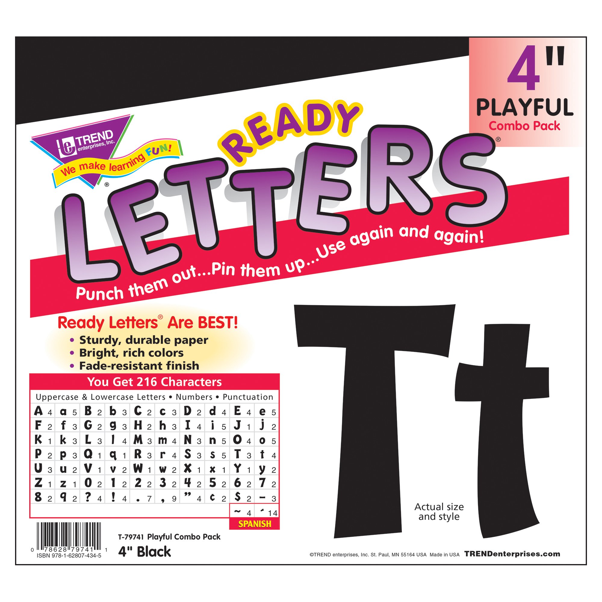 TREND enterprises, Inc. T-79741 Black 4" Playful Combo Ready Letters