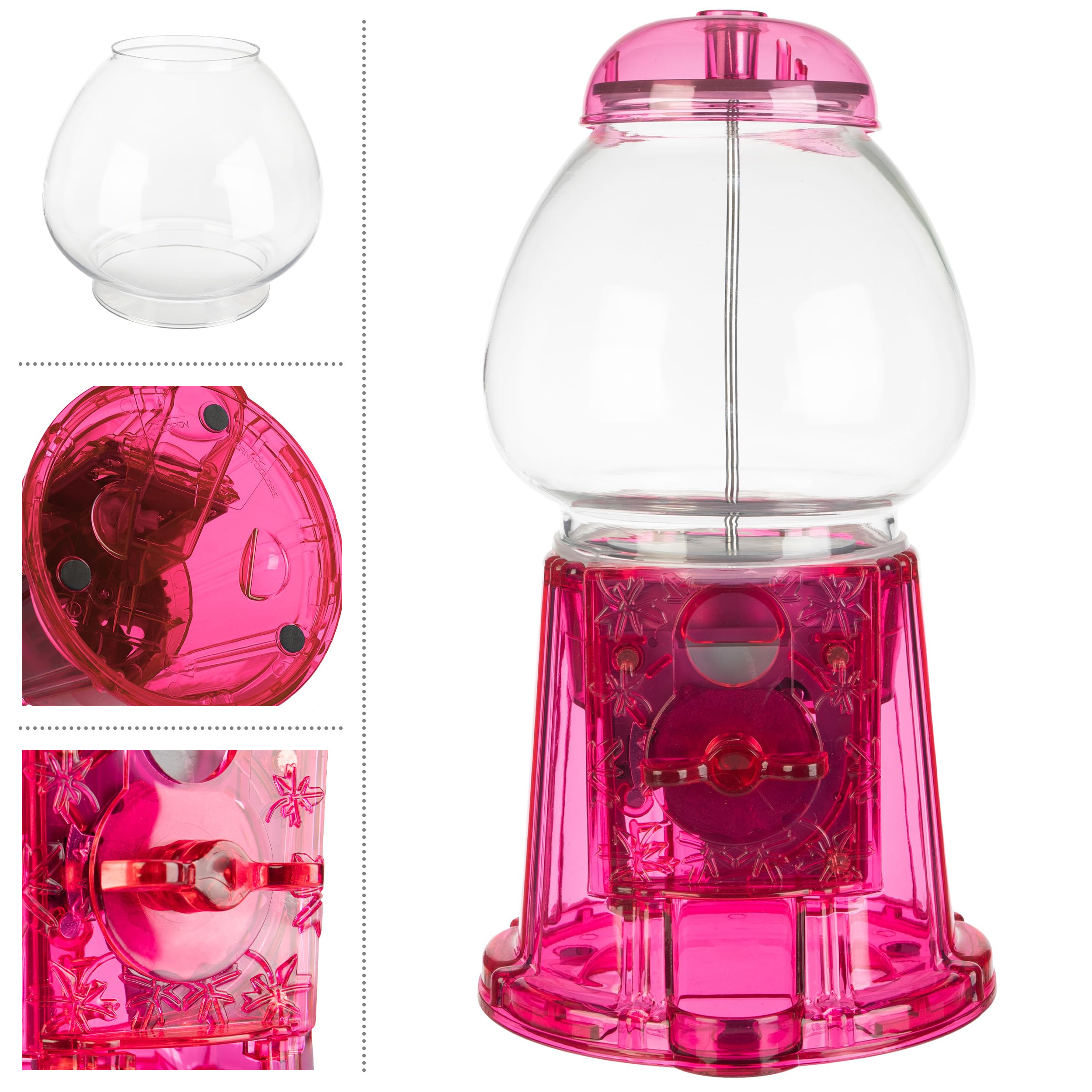 11-Inch Translucent Gumball Machine - Coin-Operated Candy Dispenser Vending Machine and Piggy Bank by Great Northern Popcorn (Pink)