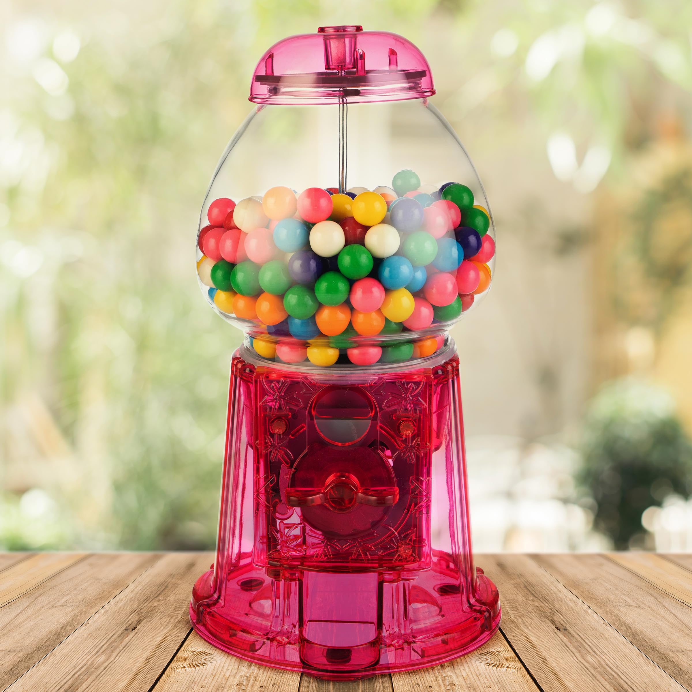 11-Inch Translucent Gumball Machine - Coin-Operated Candy Dispenser Vending Machine and Piggy Bank by Great Northern Popcorn (Pink)