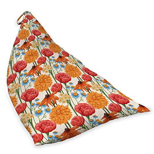 Ambesonne Meadow Lounger Chair Bag, Aster Daisy Peony Poppy Blossom Marigold Flower Retro Garden Pattern, High Capacity Storage with Handle Container, Lounger Size, Champagne and Multicolor