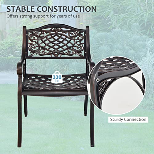 Giantex 2 Pieces Patio Chairs, Cast Aluminum Bistro Chairs with Armrest, All-Weather Patio Dining Chair with Adjustable Feet, Outdoor Armchairs for Garden Deck Backyard Poolside (1)