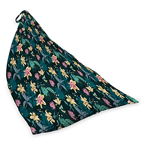 Ambesonne Exotic Lounger Chair Bag, Tropical Jungle Blossoms Monstera Palm Leaves Hibiscus Hawaiian Flourishing, High Capacity Storage with Handle Container, Lounger Size, Multicolor