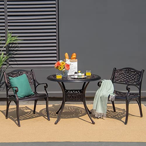Giantex 2 Pieces Patio Chairs, Cast Aluminum Bistro Chairs with Armrest, All-Weather Patio Dining Chair with Adjustable Feet, Outdoor Armchairs for Garden Deck Backyard Poolside (1)