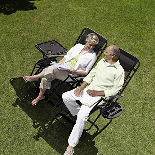 Homall 3 Pcs Zero Gravity Chair Patio Folding Recliner Outdoor Chaise Lounge Chairs Portable Reclining Chair Set with Side Table (Black)