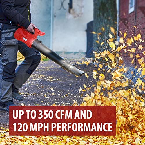 MOKENEYE 20V Cordless Power Leaf Blower 120MPH 350CFM 4.0Ah and 2.0Ah Batteries 2 Section Tubes 6-Speed for Leaves, Dust, Light Snow, Yard, Patio, Gardening