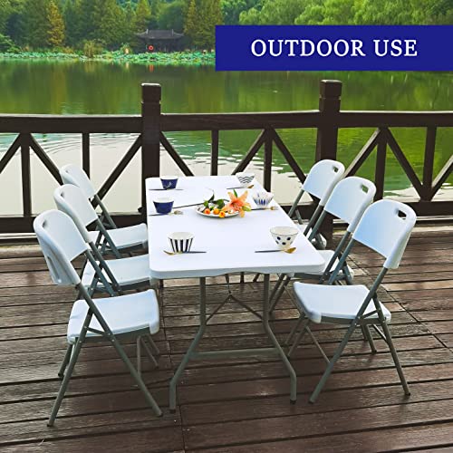 deaciber 6ft Folding Table 71 inch Plastic Fold in Half w/Handle Heavy Duty Portable Indoor Outdoor for Garden Party Picnic Camping BBQ Dining Kitchen Wedding Market Events