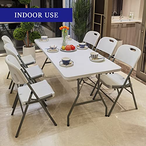 deaciber 6ft Folding Table 71 inch Plastic Fold in Half w/Handle Heavy Duty Portable Indoor Outdoor for Garden Party Picnic Camping BBQ Dining Kitchen Wedding Market Events