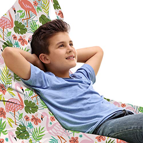 Ambesonne Flamingo Lounger Chair Bag, Tropical Birds Exotic Hibiscus Blooms and Monstera Leaves Tropical Hand Drawn, High Capacity Storage with Handle Container, Lounger Size, Multicolor