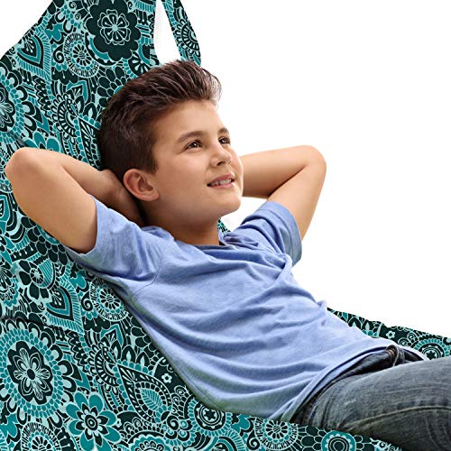 Ambesonne Ethnic Lounger Chair Bag, Paisley Leaves Persian Blooms Culture Flowers Pattern, High Capacity Storage with Handle Container, Lounger Size, Sea Green Green