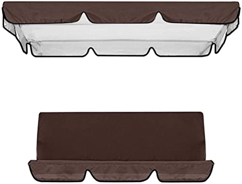 Garden Swing Chair Canopy+Seat Replacement 2/3 Seater, Replacement Cover Set for Canopy Swing Waterproof, Anti-UV Swing Roof/Seat Cover (Frame Not Included) ( Color : Brown , Size : 249×185×18CM )