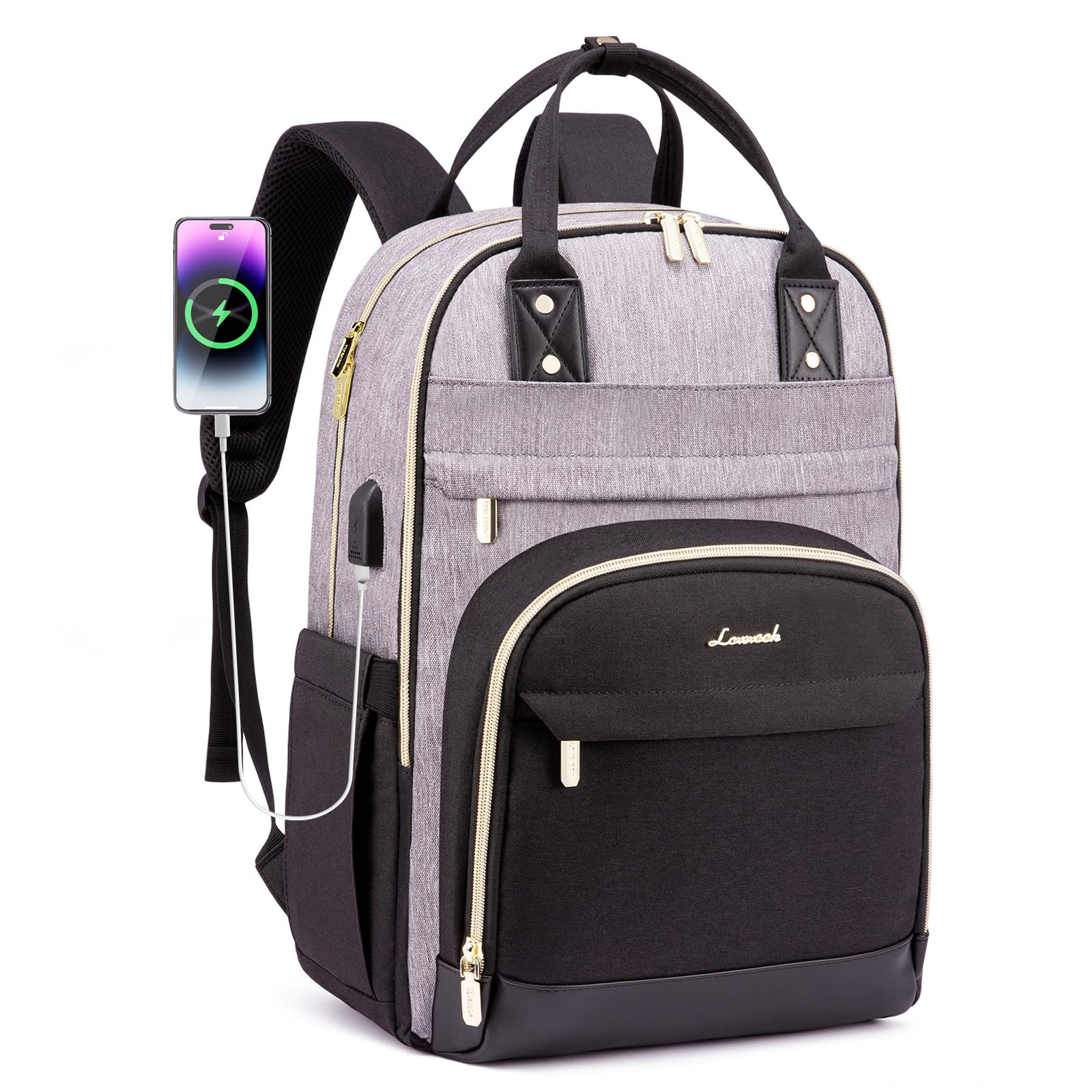LOVEVOOK Backpack for Women,Laptop Backpack Women,Fits 15.6 Inch Laptop Bag,School Backpacks,Fashion Travel Work Anti-theft Bag,Waterproof Business Computer College Backpack Purse,Grey-Black-Balck
