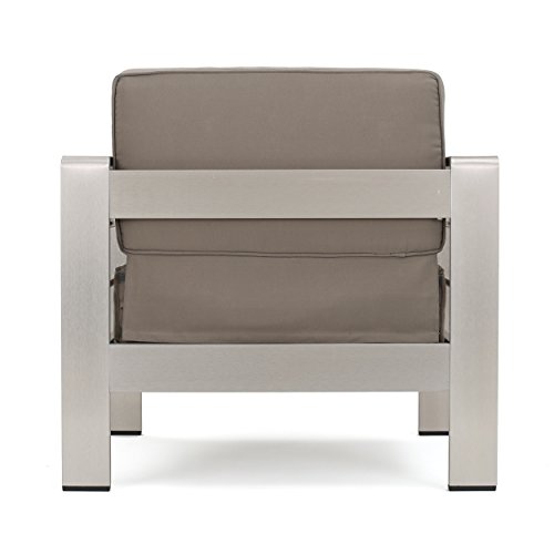 Christopher Knight Home Cape Coral Outdoor Aluminum Club Chairs with Water Resistant Cushions, Khaki (Pack of 2)