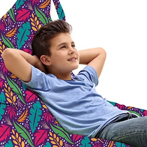 Ambesonne Botanical Lounger Chair Bag, Natural Theme Colorful Illustration Leaves of Exotic Plants Abstract Art, High Capacity Storage with Handle Container, Lounger Size, Multicolor