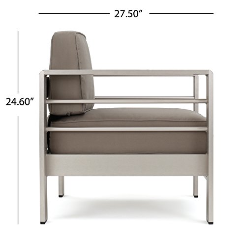Christopher Knight Home Cape Coral Outdoor Aluminum Club Chairs with Water Resistant Cushions, Khaki (Pack of 2)