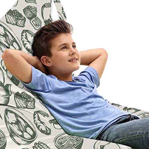 Ambesonne Hipster Lounger Chair Bag, Vintage Style Japanese Food Pattern Teapot and Breads Images in Charcoal Paint, High Capacity Storage with Handle Container, Lounger Size, Multicolor