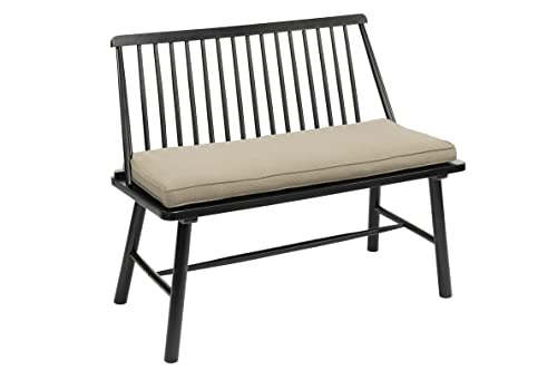 Woodlawn&Home Hardwood Farmhouse Bench in Black Finish with Olefin Taupe Cushion, 901074