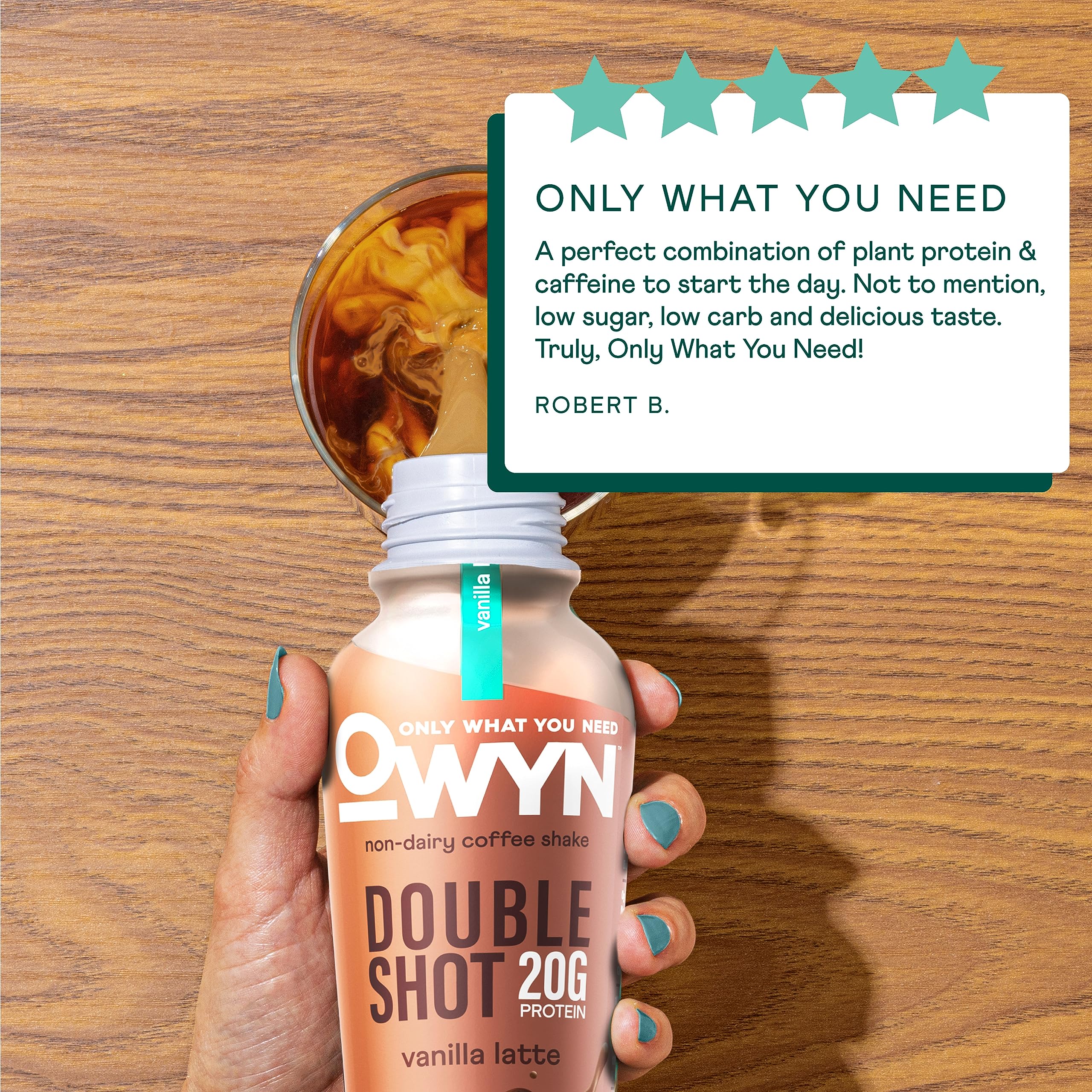OWYN Only What You Need Double Shot Dairy Free Keto Protein Coffee Shake, Vanilla Latte, 0g Sugar, 20g Plant Based Protein, 180mg Caffeine, Gluten & Soy Free, Non-GMO, Vegan (12 Pack, 12 Fl Oz)