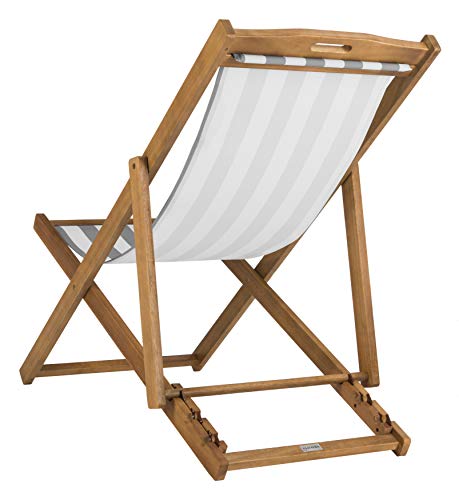 Safavieh PAT7040B-SET2 Outdoor Collection Loren Teak, White Foldable Sling Adirondack Chair, Natural/Grey Stripe