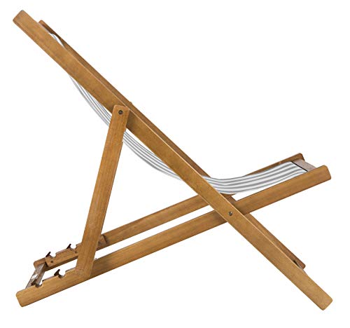 Safavieh PAT7040B-SET2 Outdoor Collection Loren Teak, White Foldable Sling Adirondack Chair, Natural/Grey Stripe