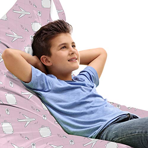 Ambesonne Travel Lounger Chair Bag, Pastel Tone Scene of Luggage Suitcase Passport Playful Doodle Like Pattern, High Capacity Storage with Handle Container, Lounger Size, Pale Pink White