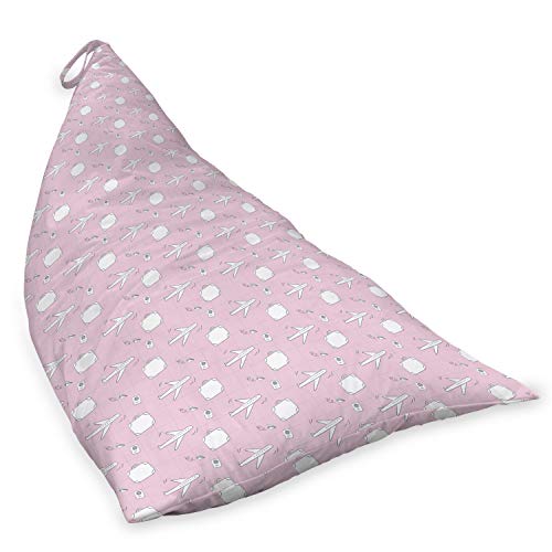 Ambesonne Travel Lounger Chair Bag, Pastel Tone Scene of Luggage Suitcase Passport Playful Doodle Like Pattern, High Capacity Storage with Handle Container, Lounger Size, Pale Pink White