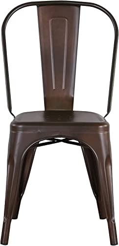 Symylife Metal Stackable Restaurant Dining Chair Patio Chairs 17.7" Seat Height Tolix Side Bar Chairs,Vintage Old-4PC