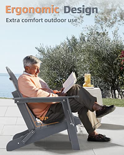 Restcozi Folding Adirondack Chairs, HDPE All-Weather Adirondack Chair, Fire Pit Chairs (2 Pack, Grey)