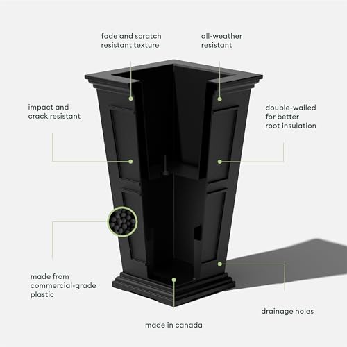 Veradek Fairmont Tall Plastic Planter - Large Outdoor Planter for Front Porch | Crack Resistant All-Weather Use | Classic Estate Design for Tall Plants, Flowers, Trees